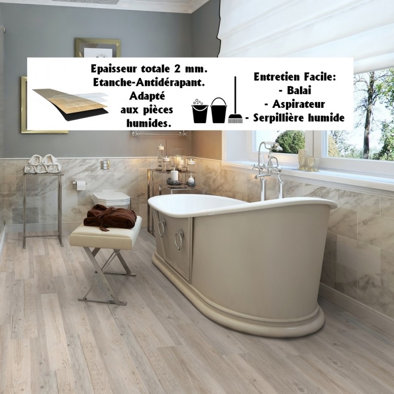 Dalles Lames adhésives, Parquet Chêne Blanc Cérusé, épaisseur 2 mm